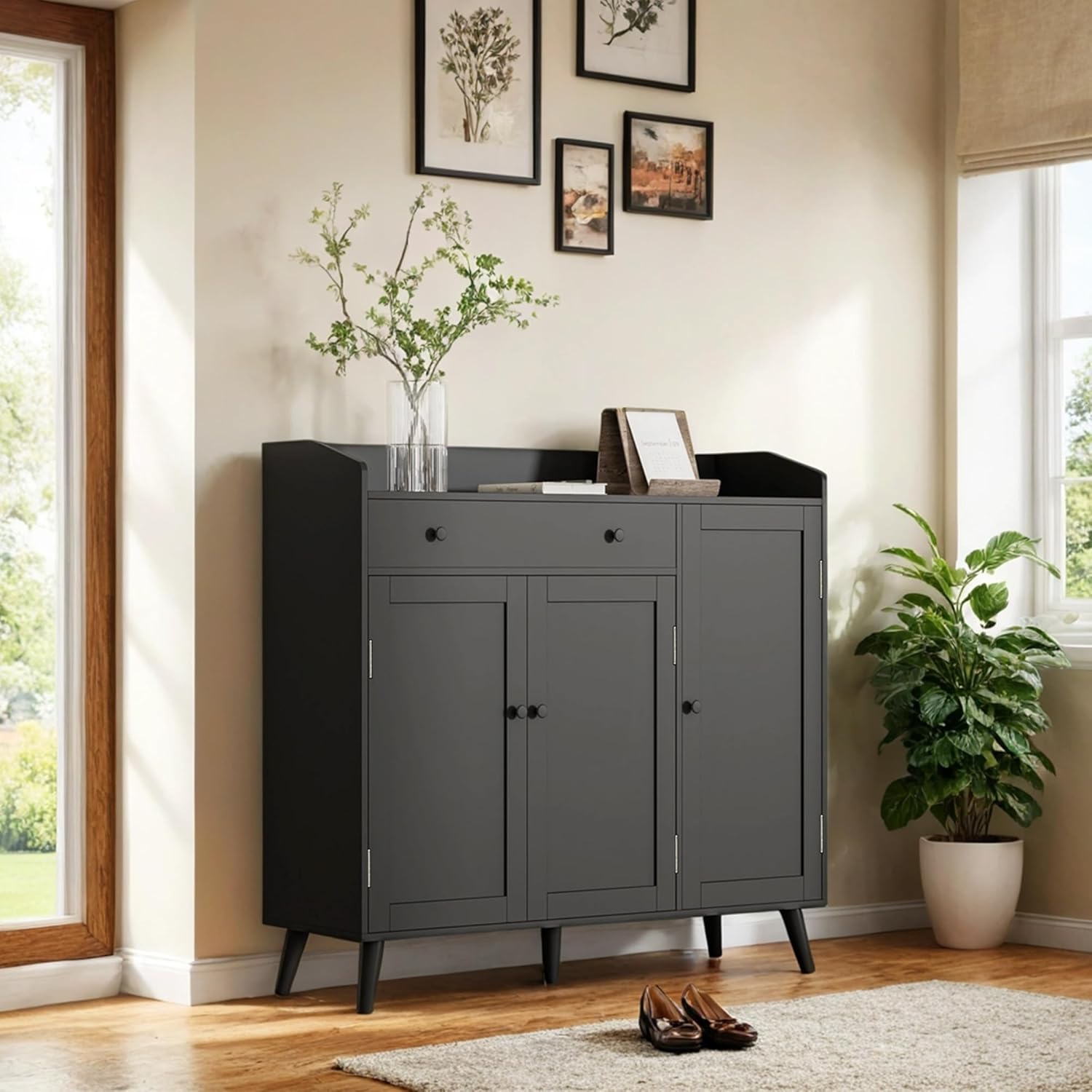 Black Large Shoe Cabinet fit up to Shoe Size 16, Shoe Storage Cabinet ...