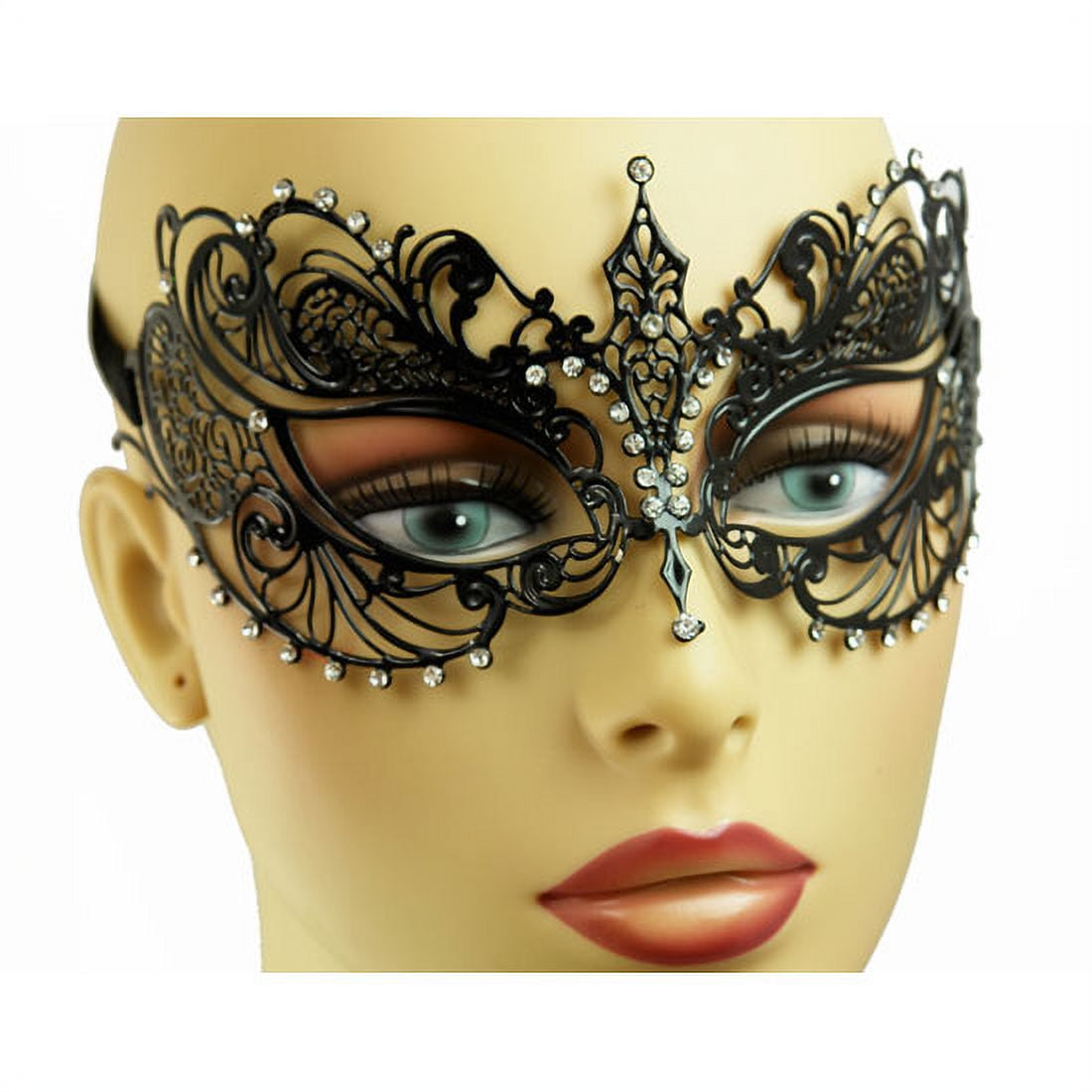 BESTSKY Black Laser Cut Metal Masquerade Mask with Clear Crystals ...