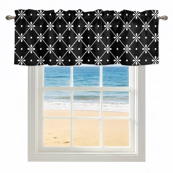 Black Lattice Floral Valances for Windows, Rod Pocket Kitchen Valance ...