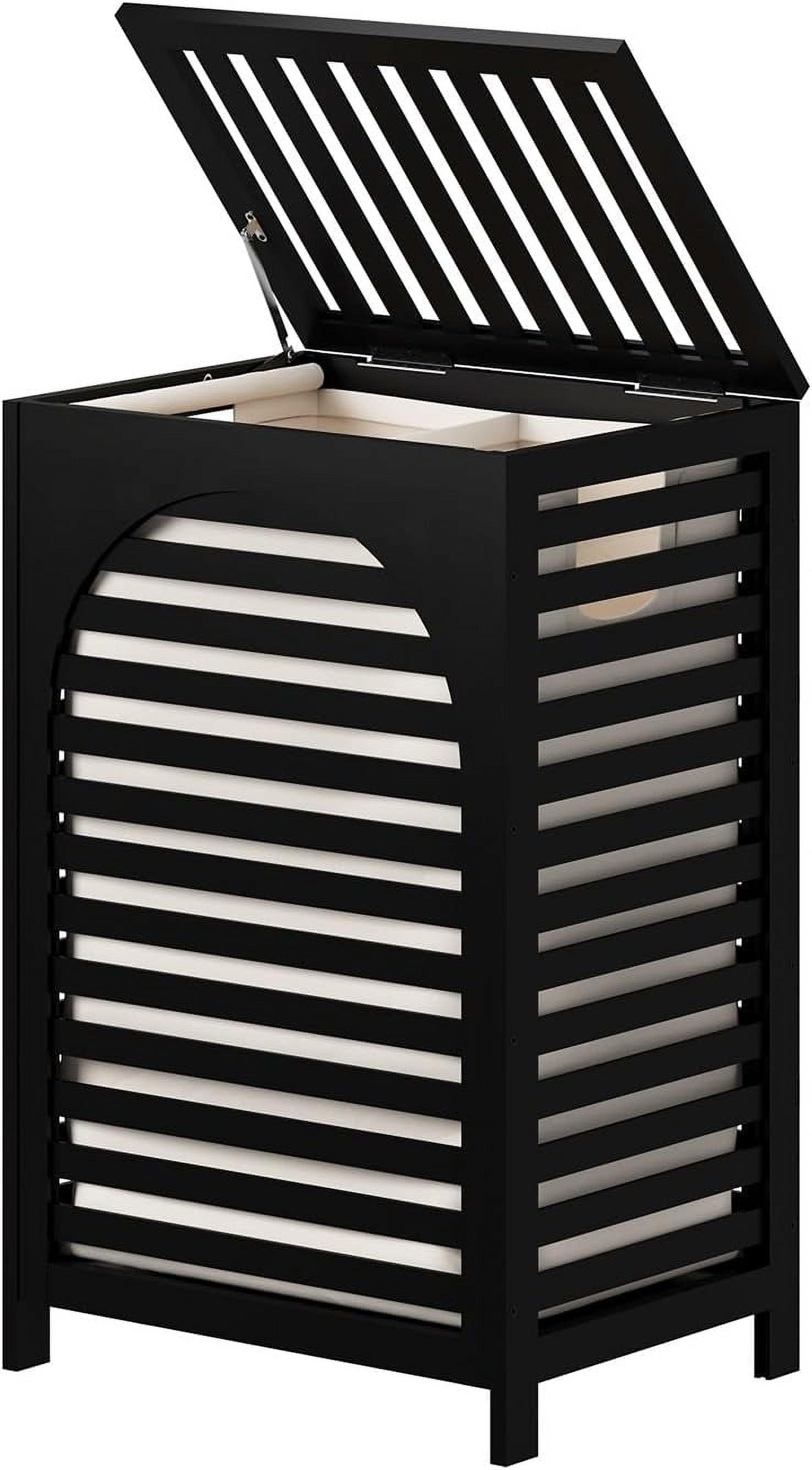 Black Laundry Hamper, Laundry Hamper with Lid, 22.5 Gallon (85L) Bamboo ...