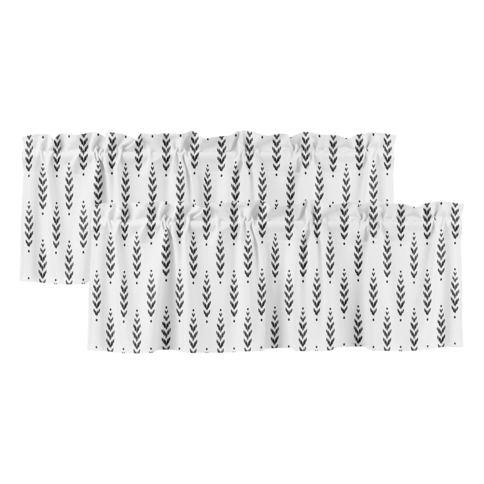 Black Leaf 2 Panels Kitchen Valance, Modern Abstract Minimalist ...