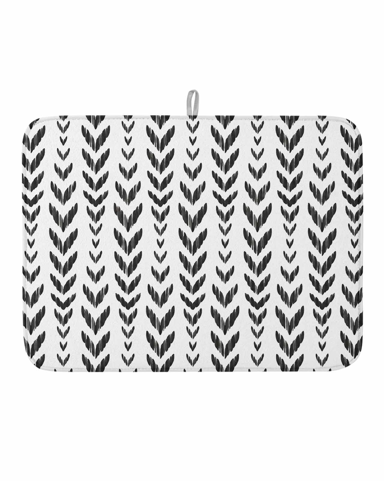 Black Leaf Arrow Dish Drying Mat 18x24 inch Modern Abstract Minimalist ...