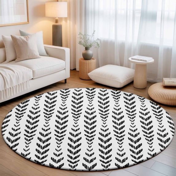 Black Leaf Arrow Round Area Rugs 3 ft, Modern Abstract Minimalist ...