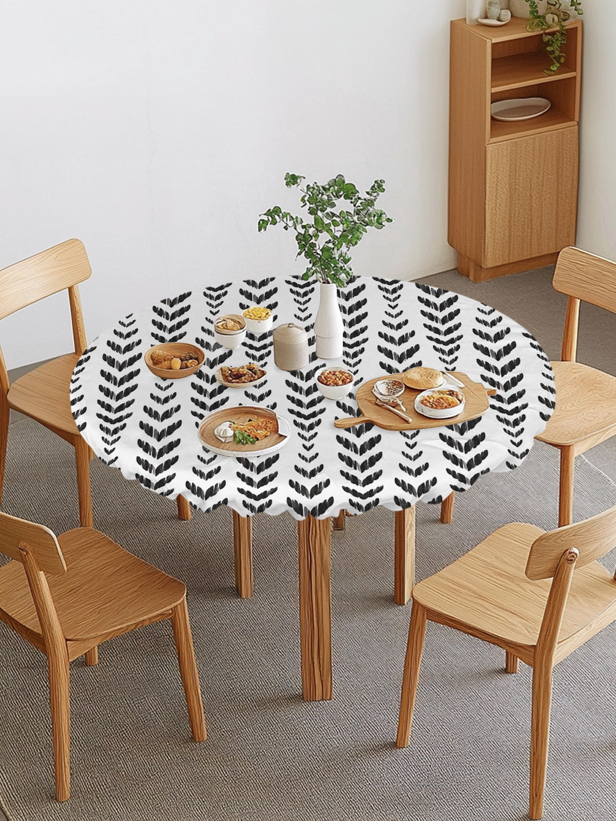 Black Leaf Arrow Round Fitted Tablecloth with Elastic Edge, Modern ...