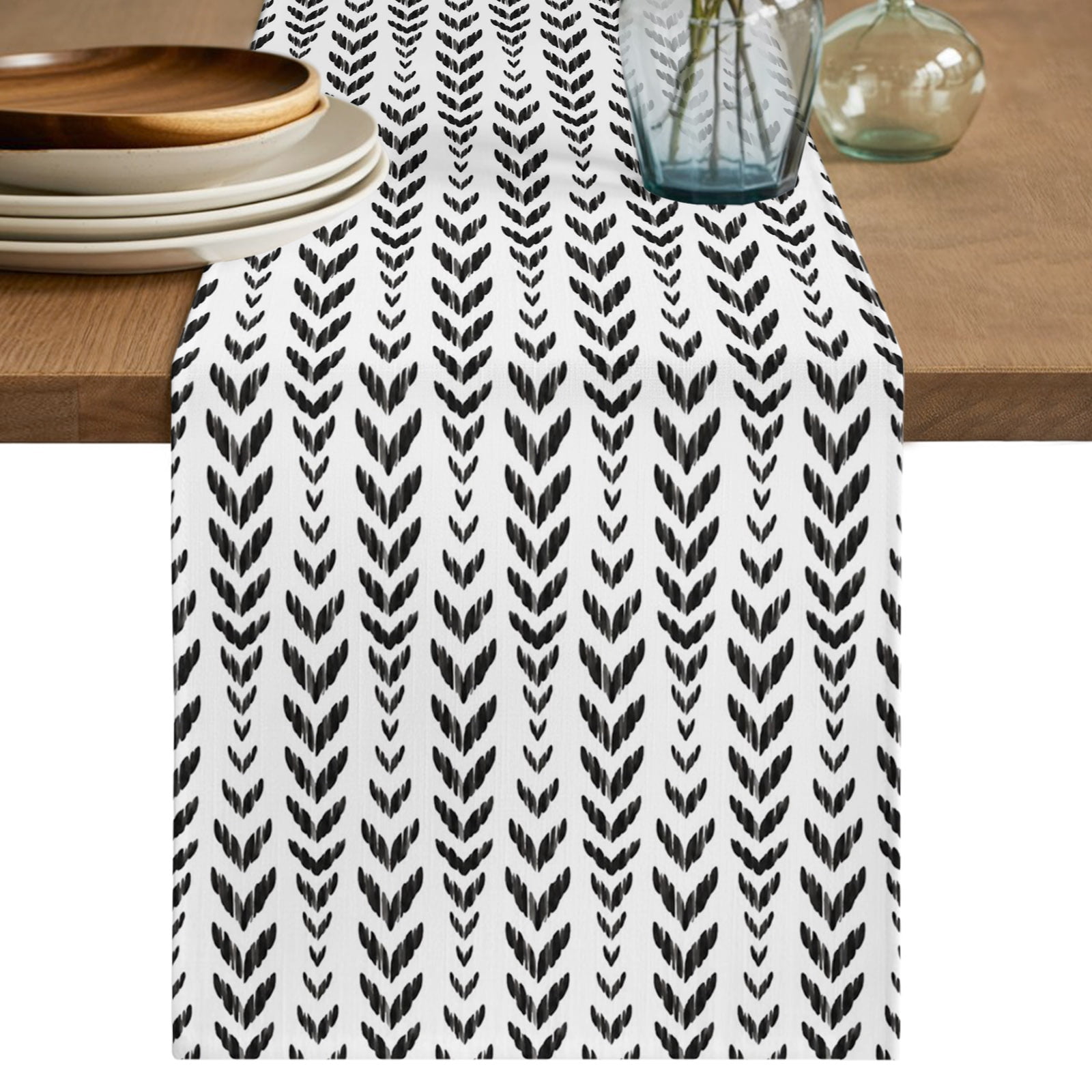 Black Leaf Arrow Table Runner, Modern Abstract Minimalist Vertical ...