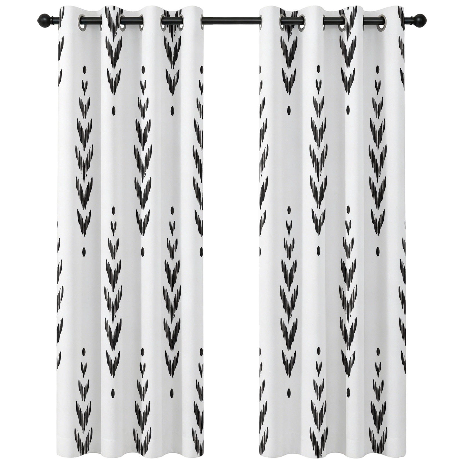 Black Leaf Blackout Curtains 84 Inches Long, Modern Abstract Minimalist ...