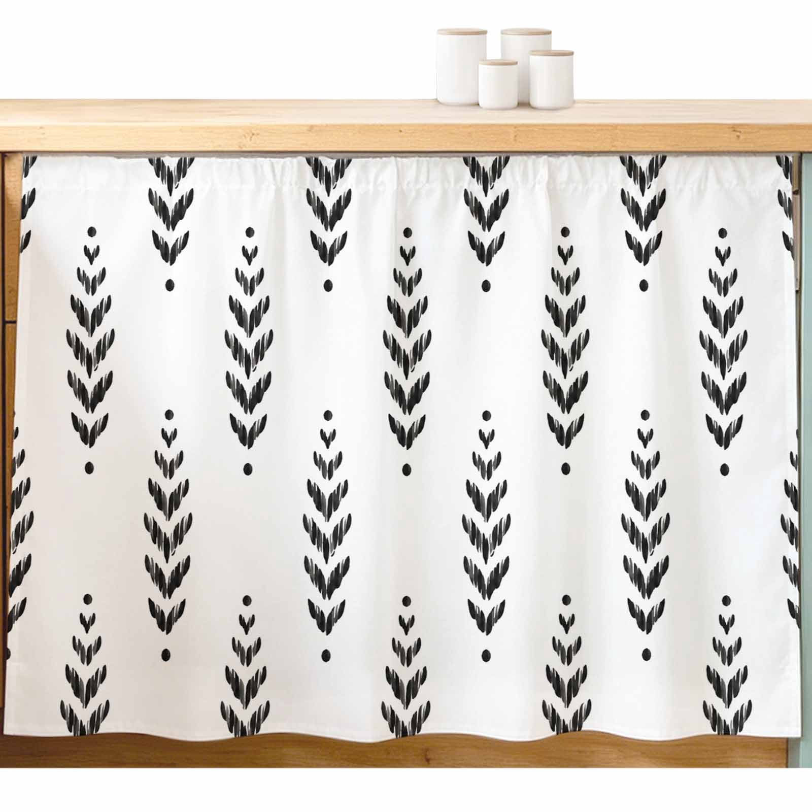 Black Leaf Cabinet Curtains 10" W x 11" L, Modern Abstract Minimalist ...