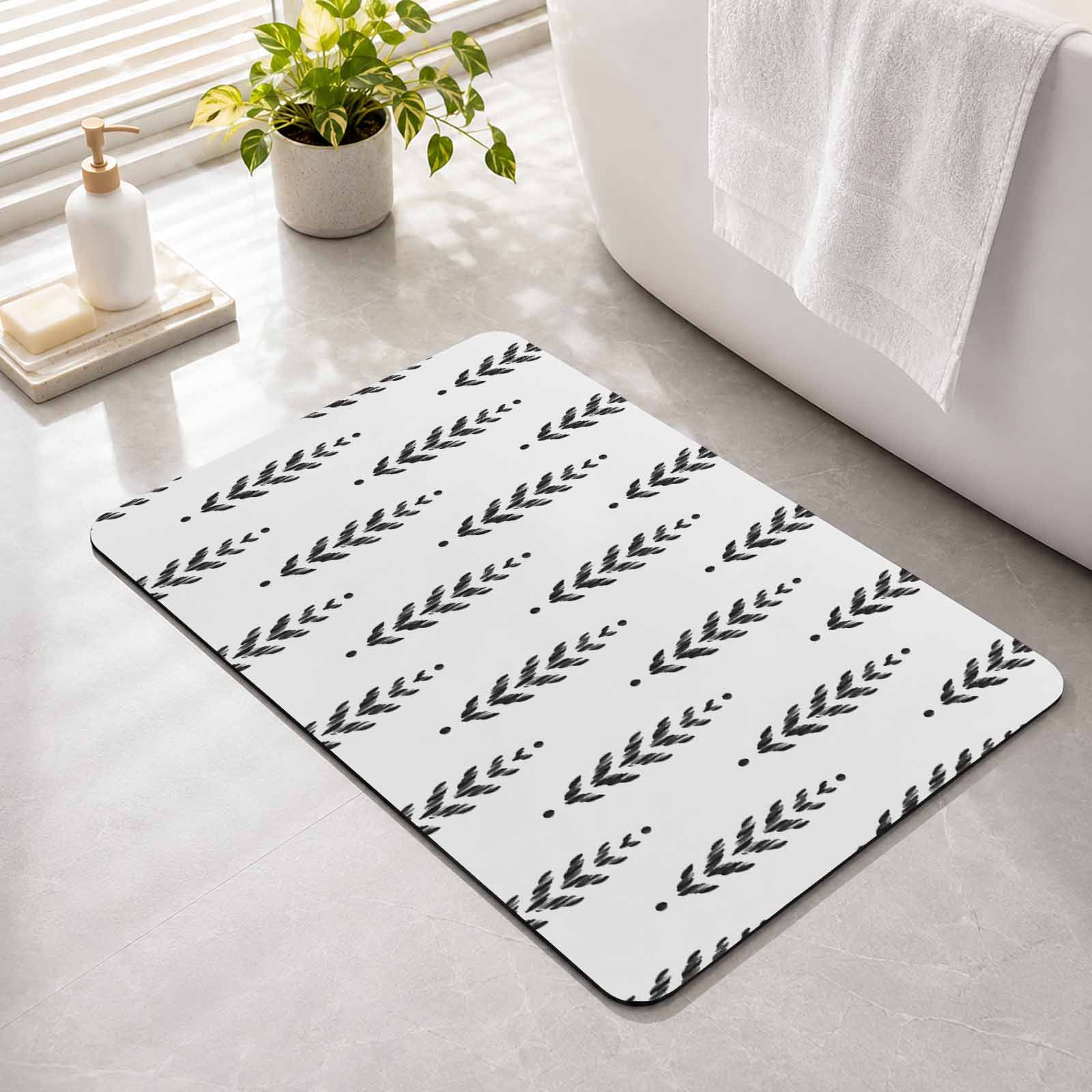 Black Leaf Non Slip Bathroom Mat, Modern Abstract Minimalist Vertical ...