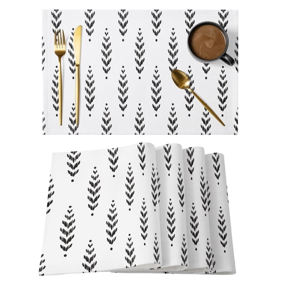 Black Leaf Placemats Set of 4, Modern Abstract Minimalist Vertical ...