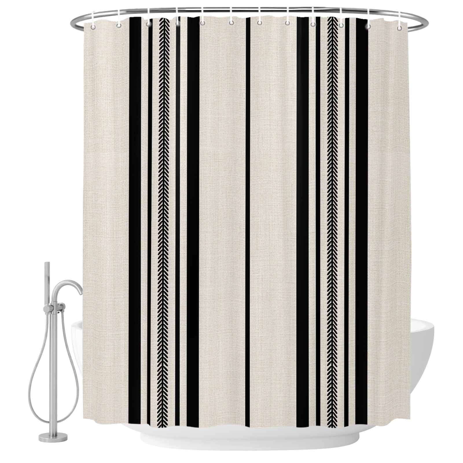 Black Leaf Stripe Shower Curtain for Bathroom, Country Vintage ...