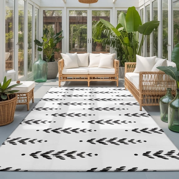 Black Leaf Washable Living Room Rugs 9'x12', Modern Abstract Minimalist ...