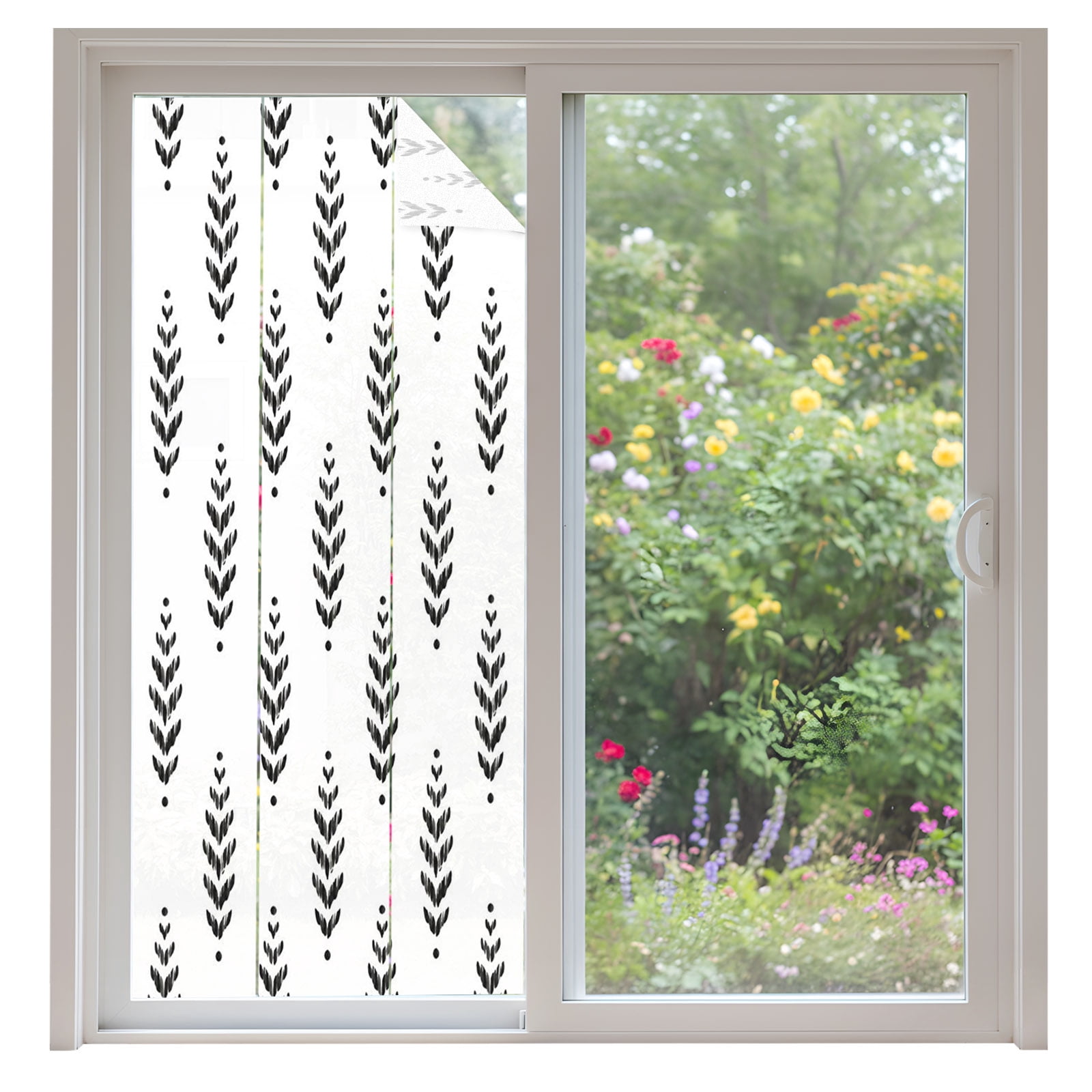 Black Leaf Window Privacy Film, Modern Abstract Minimalist Vertical ...