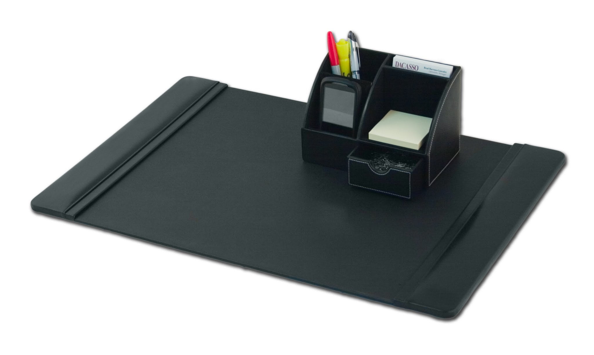 Black Leather 2-Piece Desktop Organizer Desk Set - Walmart.com
