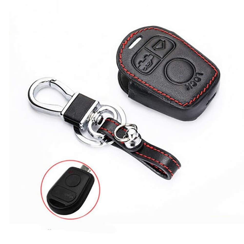 Black Leather 3-Button Key Chain Cover Case For E34 E36 E38 E39 E46 3 5 ...