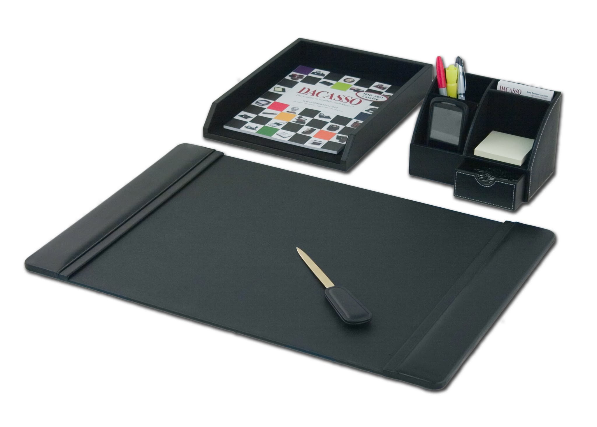 Black Leather 4-Piece Desktop Organizer Desk Set - Walmart.com