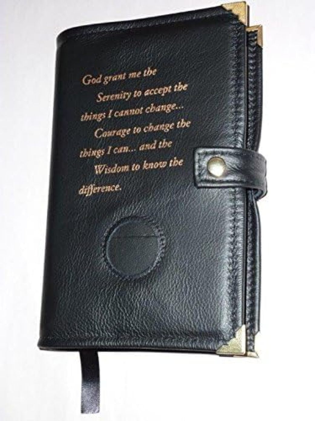 Black Leather AA Alcoholics Anonymous Big Book Cover Serenity Prayer and Medallion Holder ...