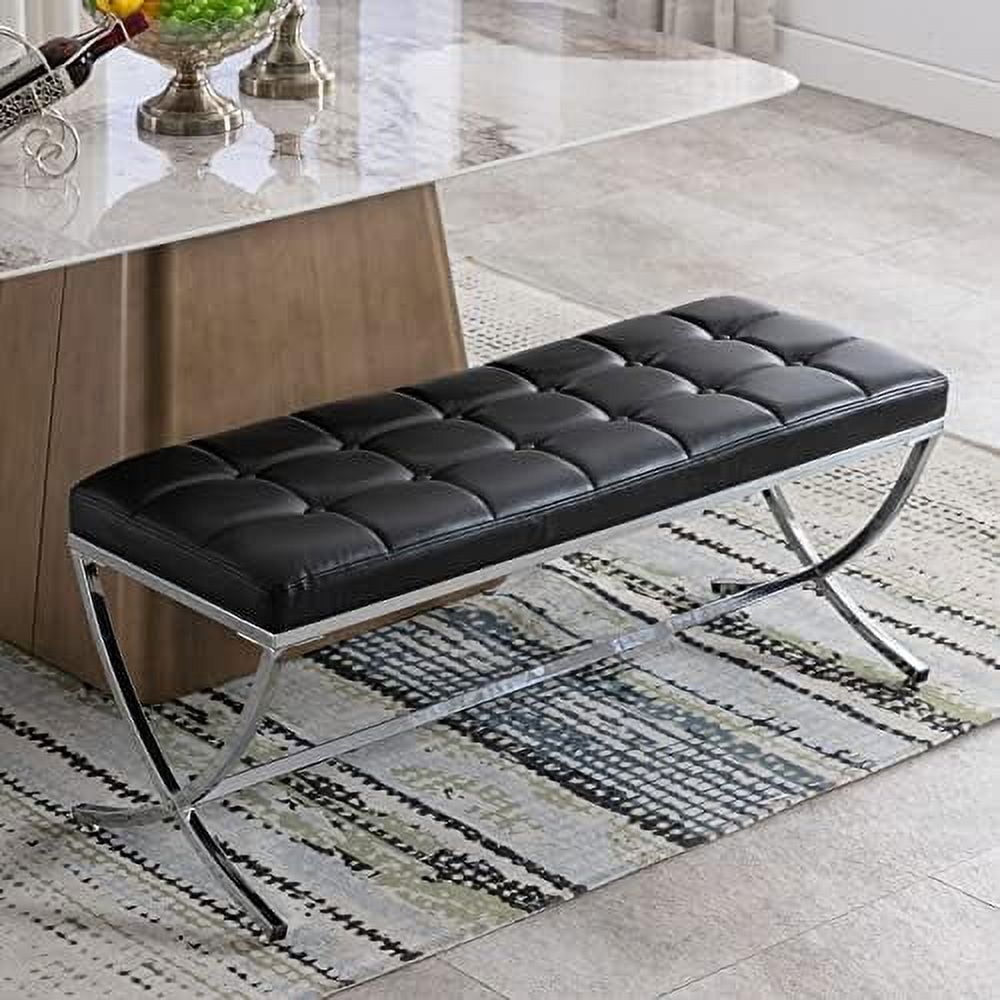 Black Leather Bench Dining Bench Seating Upholstered Button Tufted ...