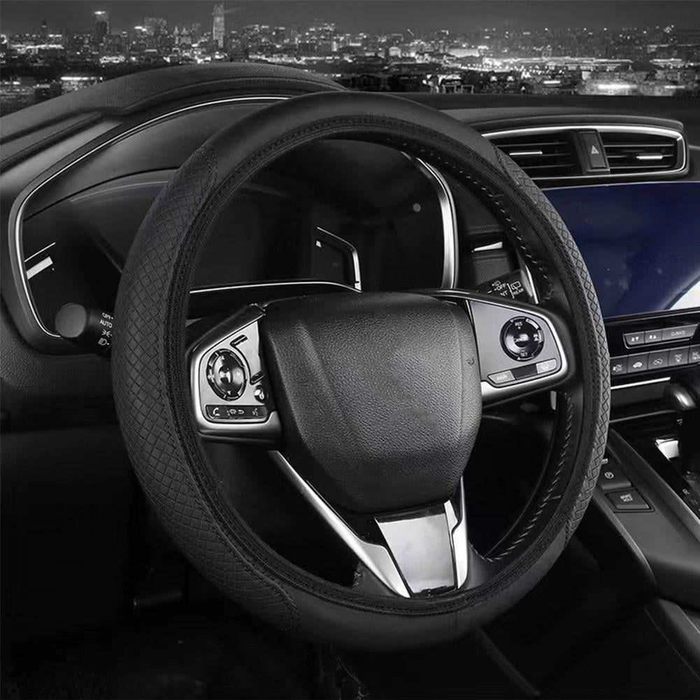 Black Leather And Black Line Car Steering Wheel Cover Fiber Leather ...