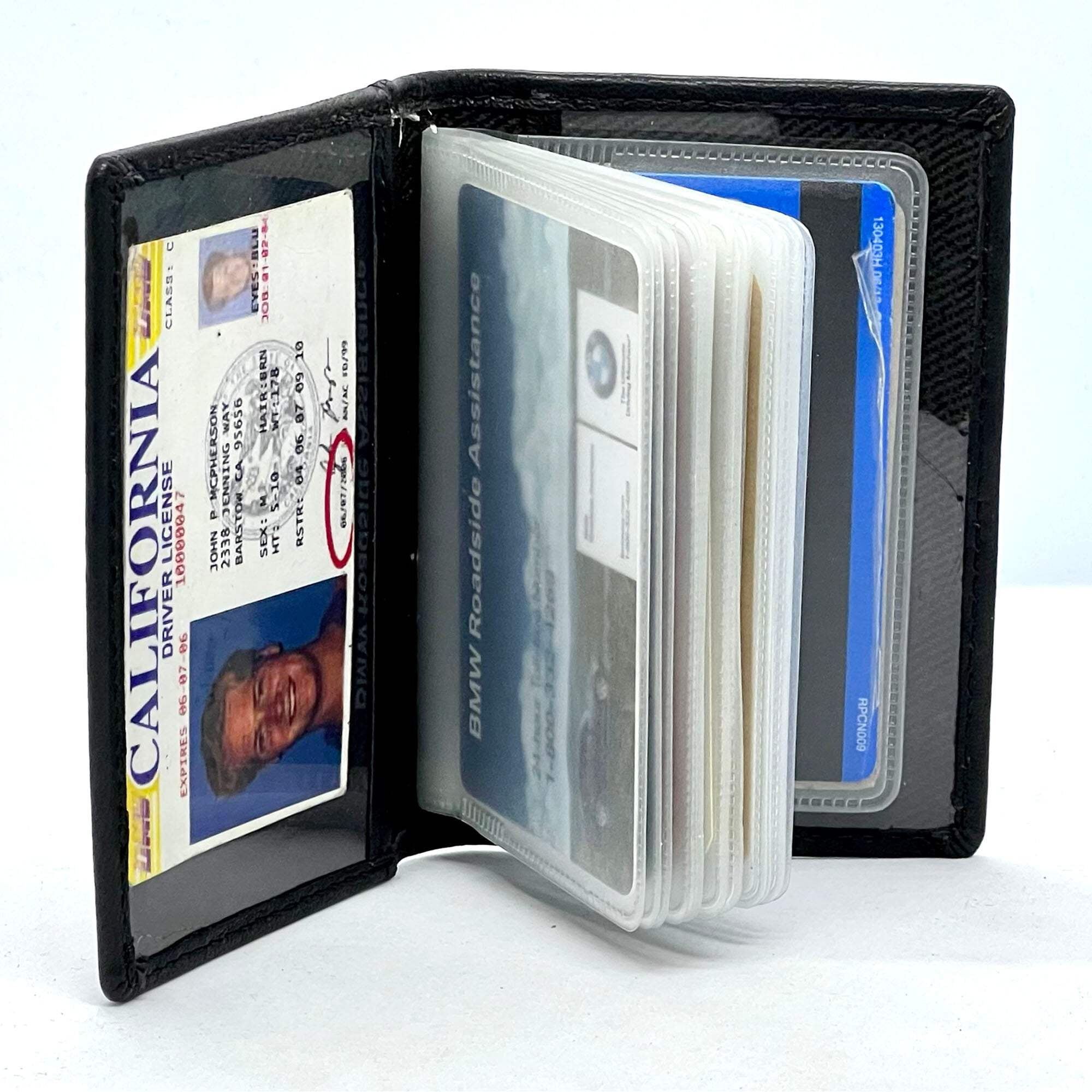 Black Leather Business Credit Card Wallet Pocket Organizer Clear Sleeve ...