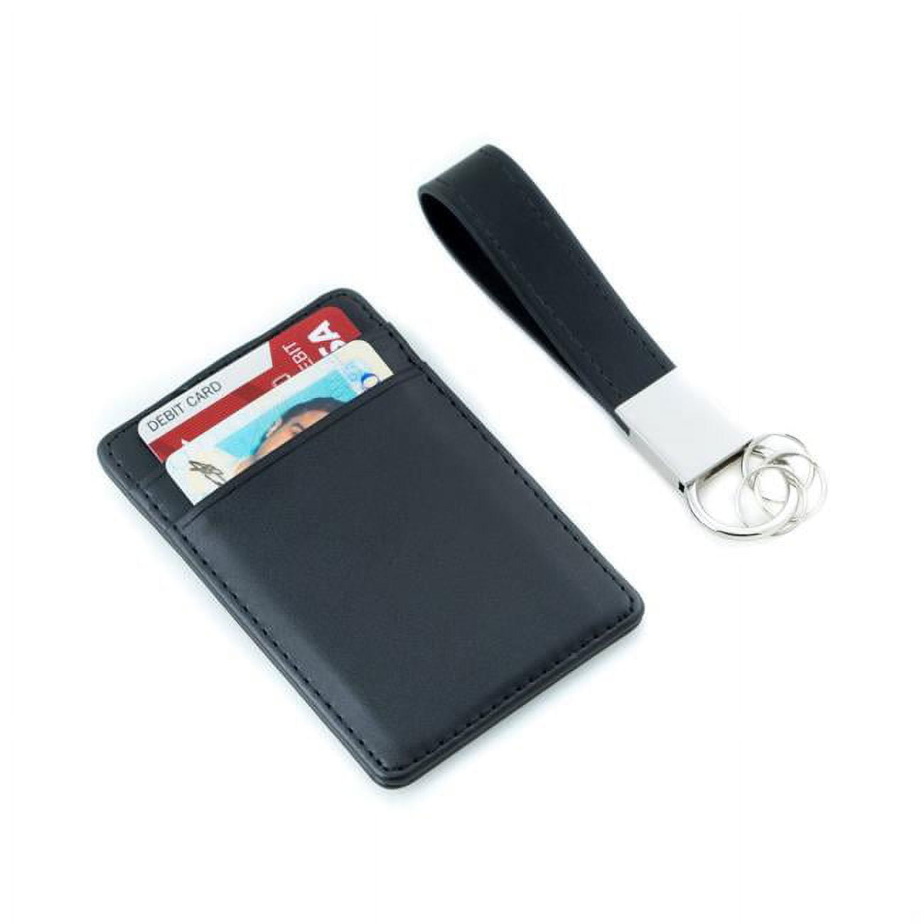 Black Leather Card Case Money Clip and Key Ring Gift Set QGM18381 ...