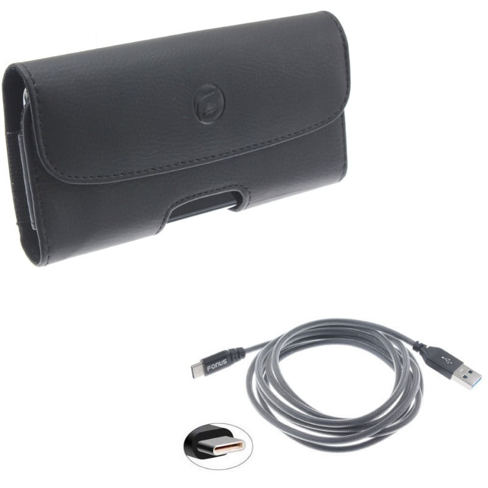 Black Leather Carry Case Side Cover Pouch w Gray Mesh Braided 6ft Long ...