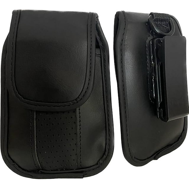 Black Leather Case with Rotating Pinch Clip and magnetic closure ...