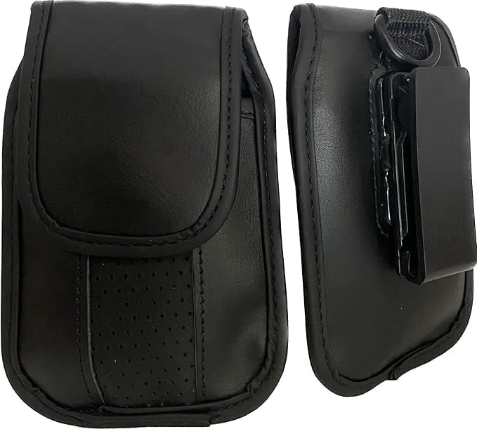 Black Leather Case with Rotating Pinch Clip and magnetic closure ...