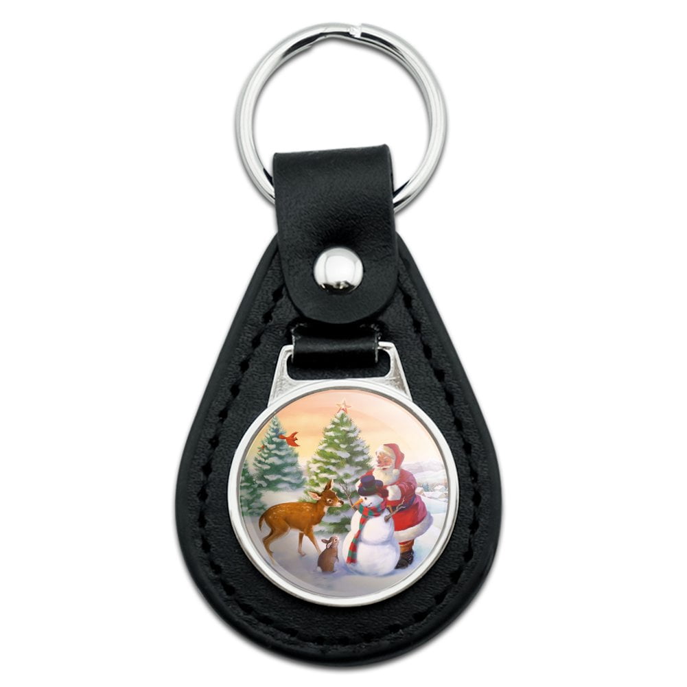 Black Leather Christmas Holiday Santa and Animals Finishing Snowman ...