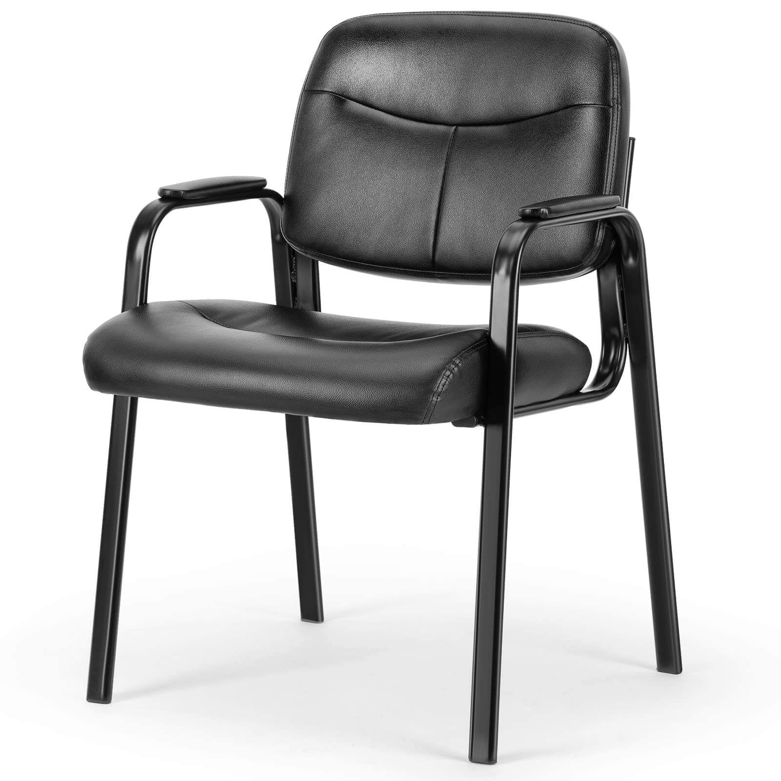 Black Leather Conference Room Chair with Padded Arms - Comfortable ...