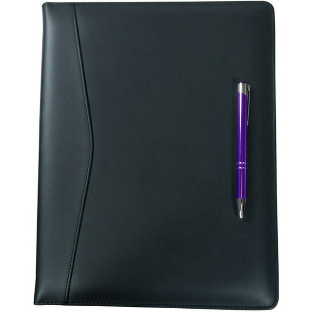 Black Leather Deluxe Letter-Size Zip-Around Portfolio - Walmart.com