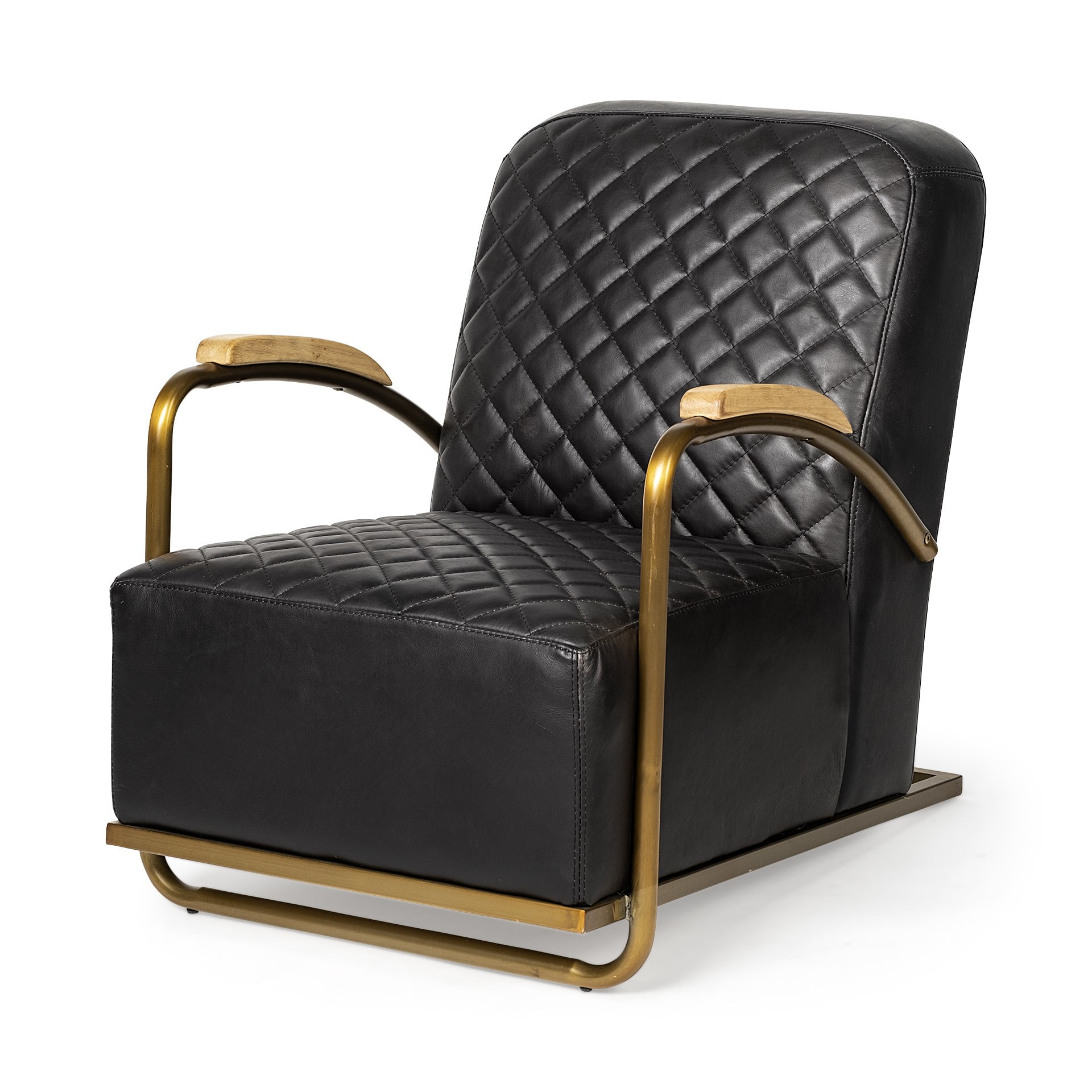 Black Leather Diamond Pattern Gold Club Chair - Walmart.com