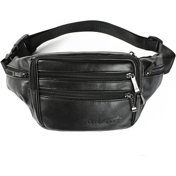 Black Leather Fanny Pack for Men & Women, Fashionable Multi-Pockets ...