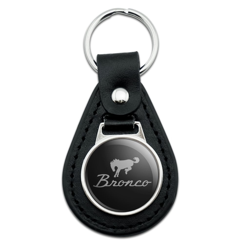Graphics and More Black Leather Keychain, Ford Bronco Chrome Logo ...