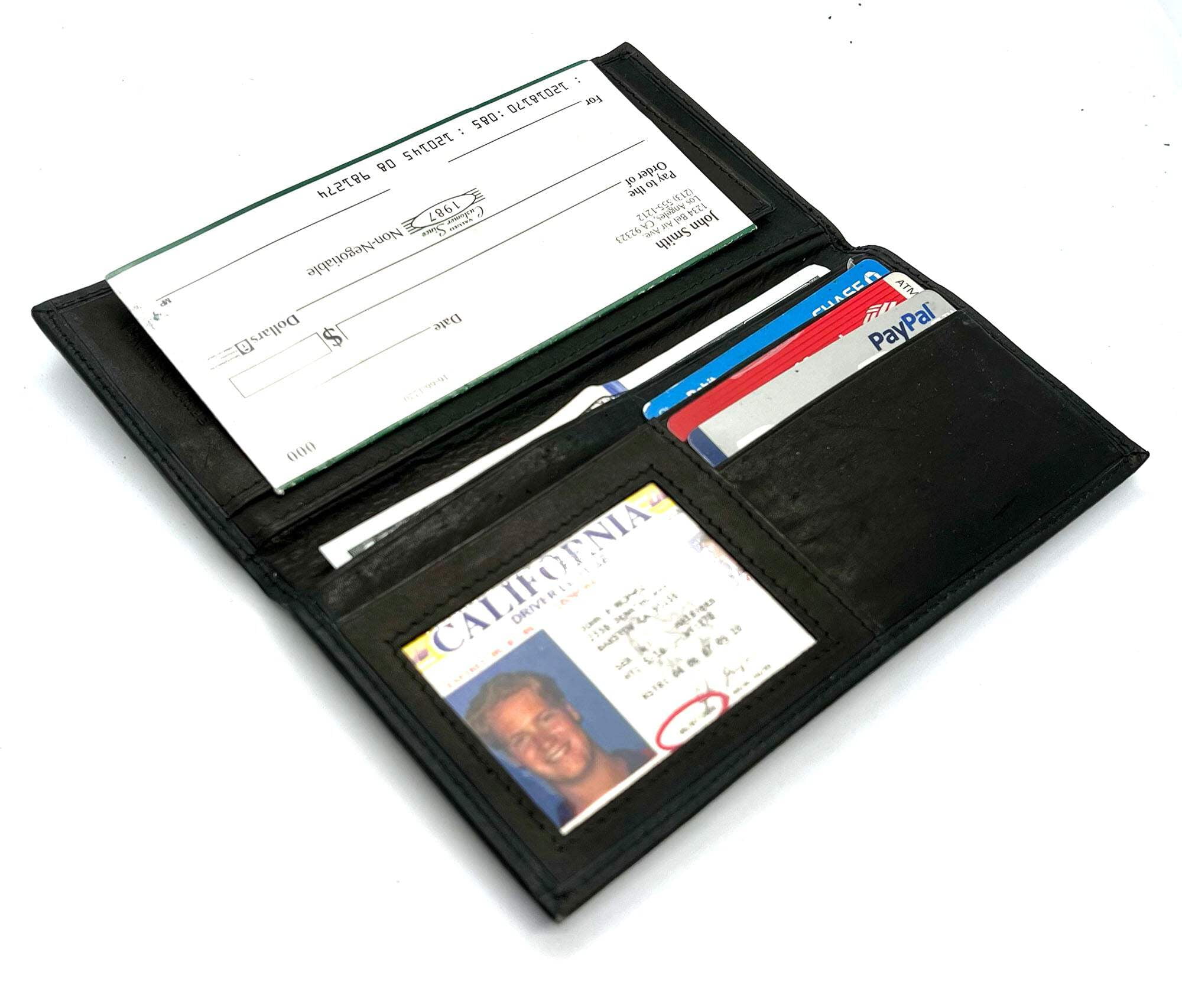 Black Leather Genuine Checkbook Cover Long Wallet Card Organizer ...