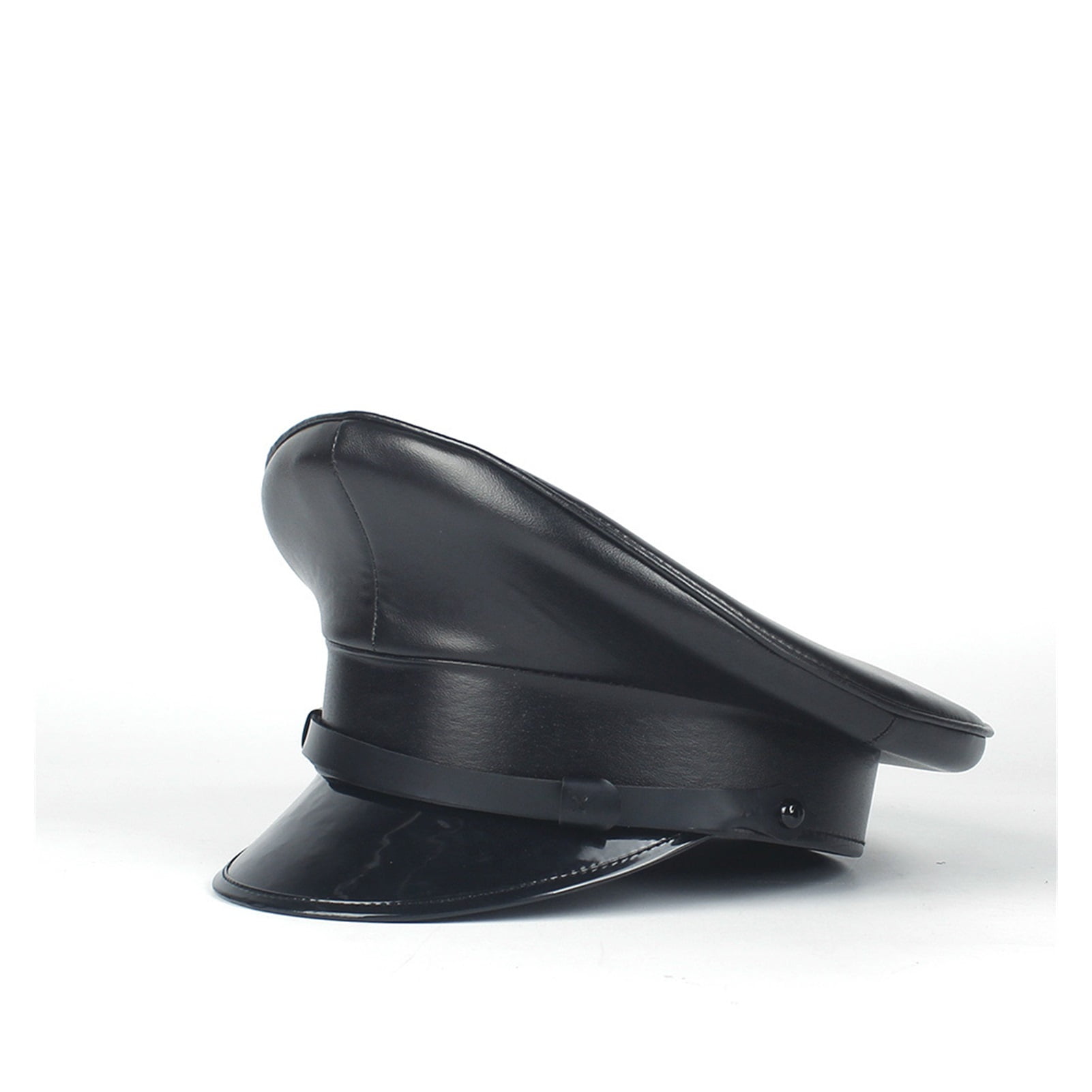 Black Leather Germany Officer Visor Cap Army Hat Cortical Mil-itary ...