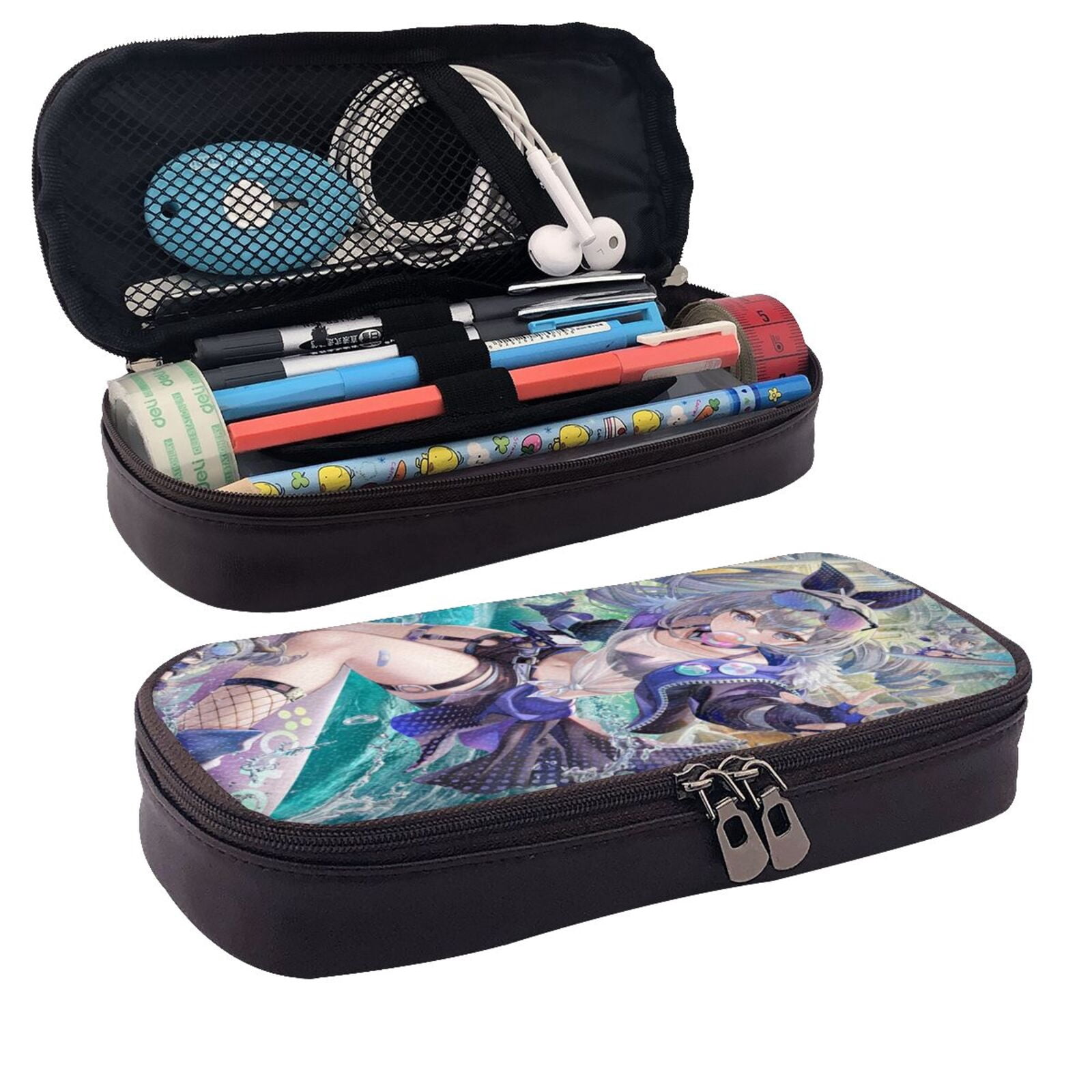 Black Leather Honkai Star Rail Pencil Pouch Case Makeup Bag Large ...