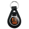 Black Leather I Love Cheese Puffs Hand Print and Crumbs Funny Keychain ...