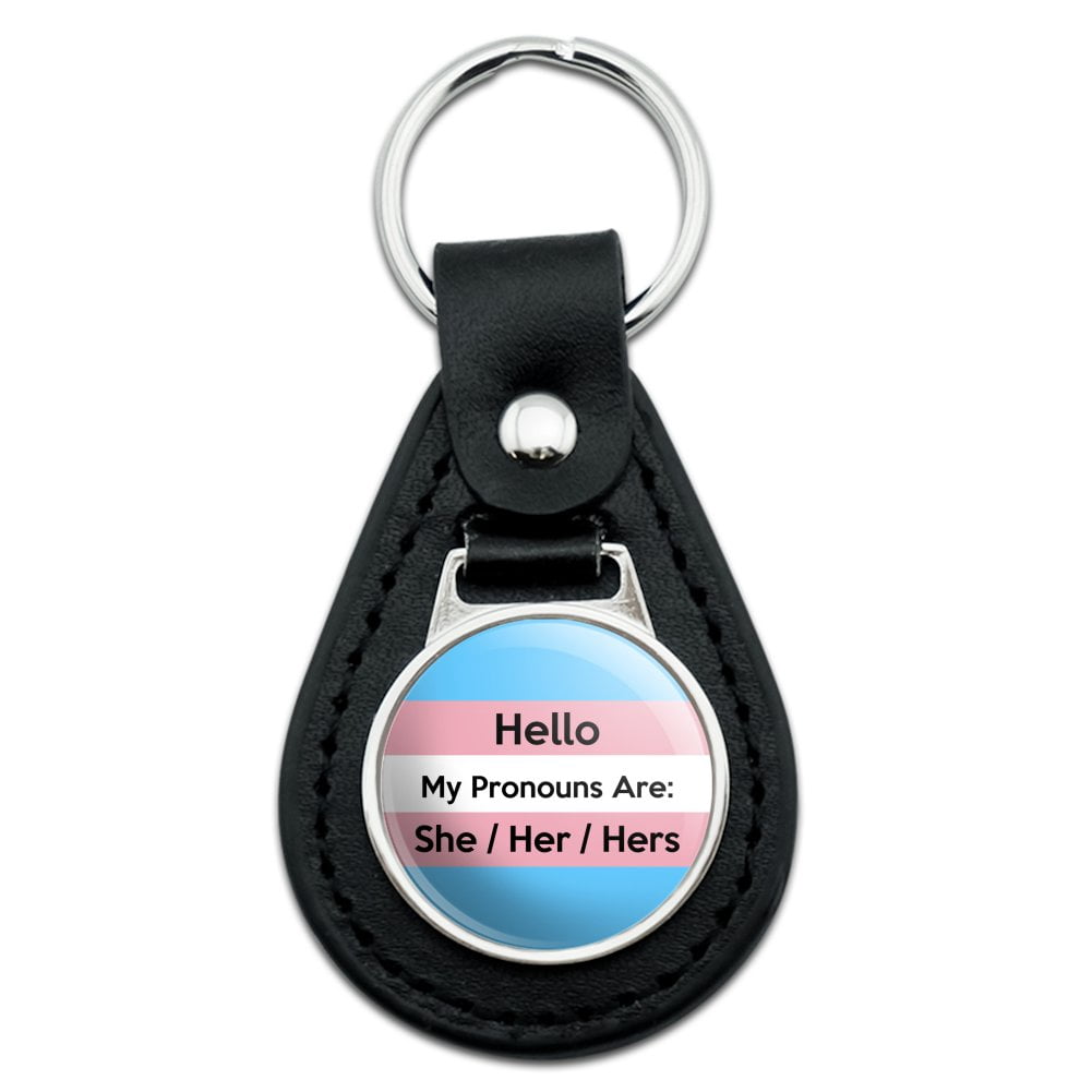 Black Leather My Pronouns Are She Her Hers Gender Identity Keychain ...