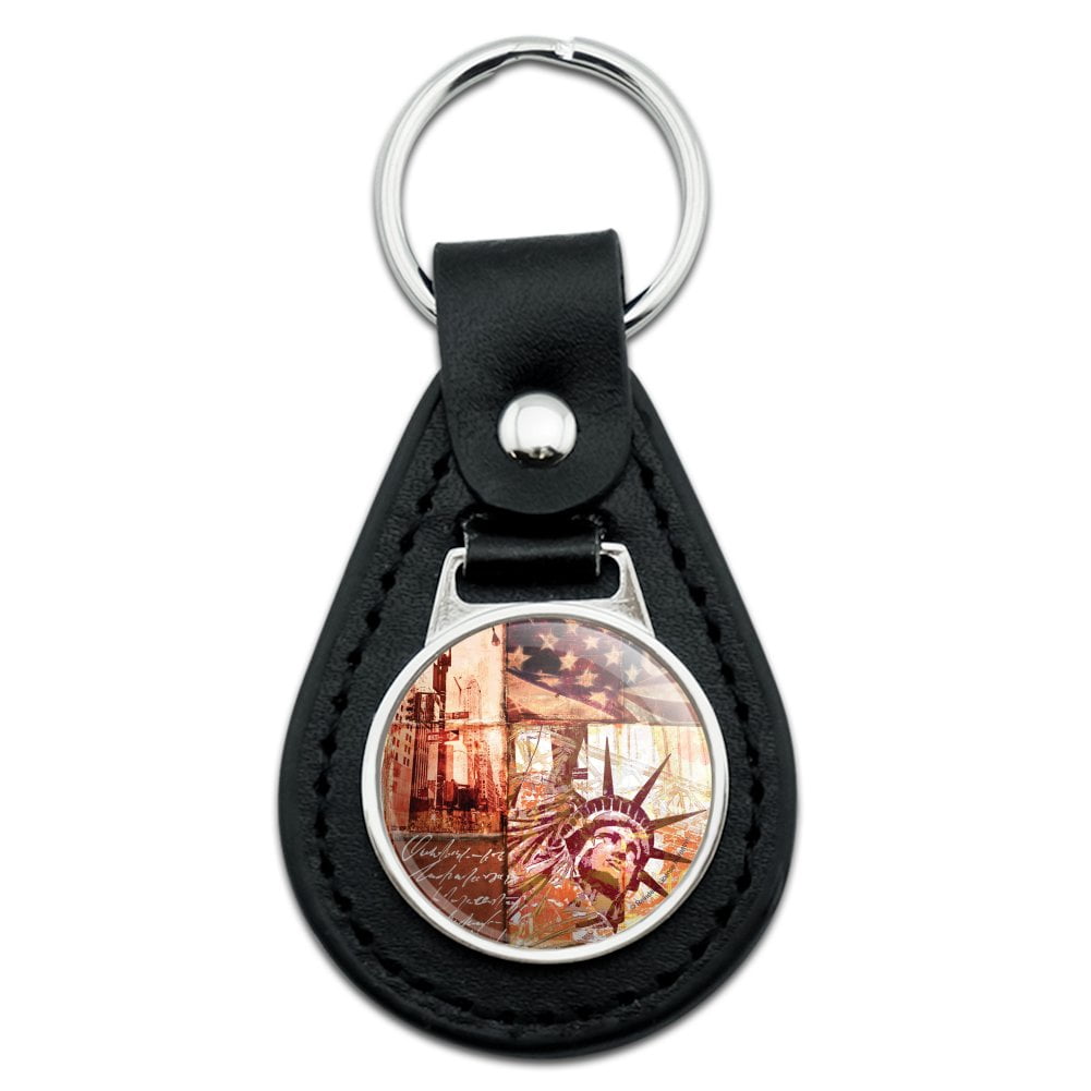 Black Leather New York City Statue Liberty Tile Collage Keychain ...