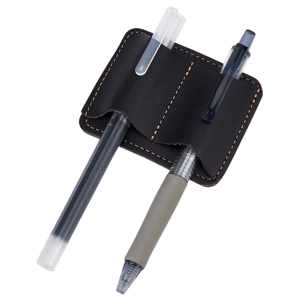 Black Leather Pen Holder with Clip 3x2.4 Inch Handmade Pencil Organizer ...