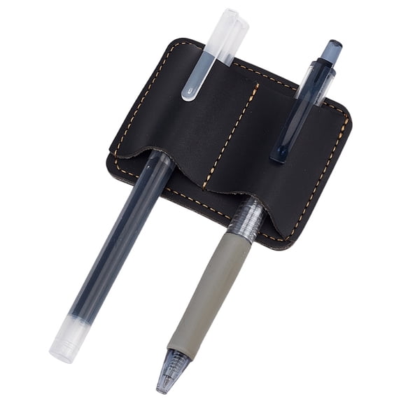 Black Leather Pen Holder with Clip 3x2.4 Inch Handmade Pencil Organizer ...
