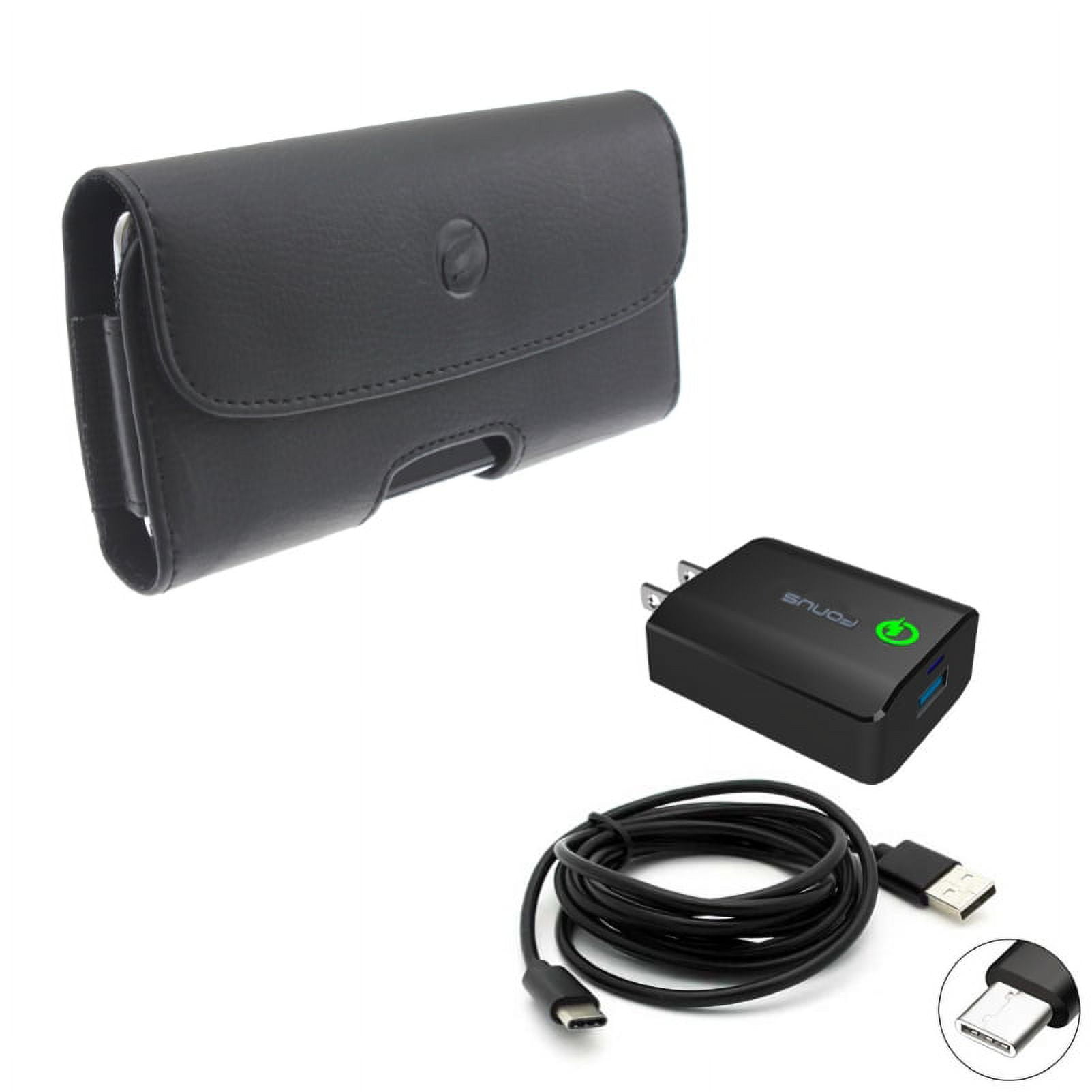 Black Leather Phone Case w 18W Adaptive Fast Home Charger 6ft Turbo USB ...