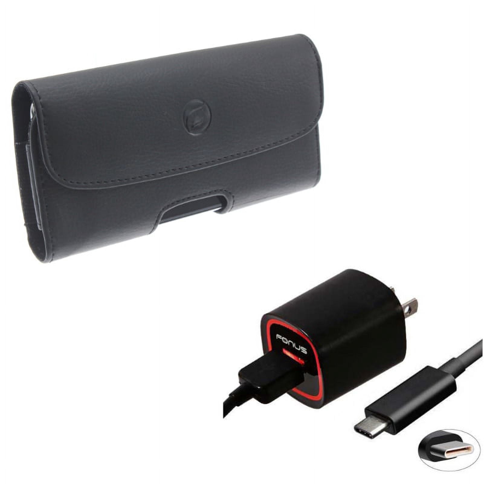 Black Leather Phone Case w 18W Adaptive Fast Home Charger 6ft Turbo USB ...