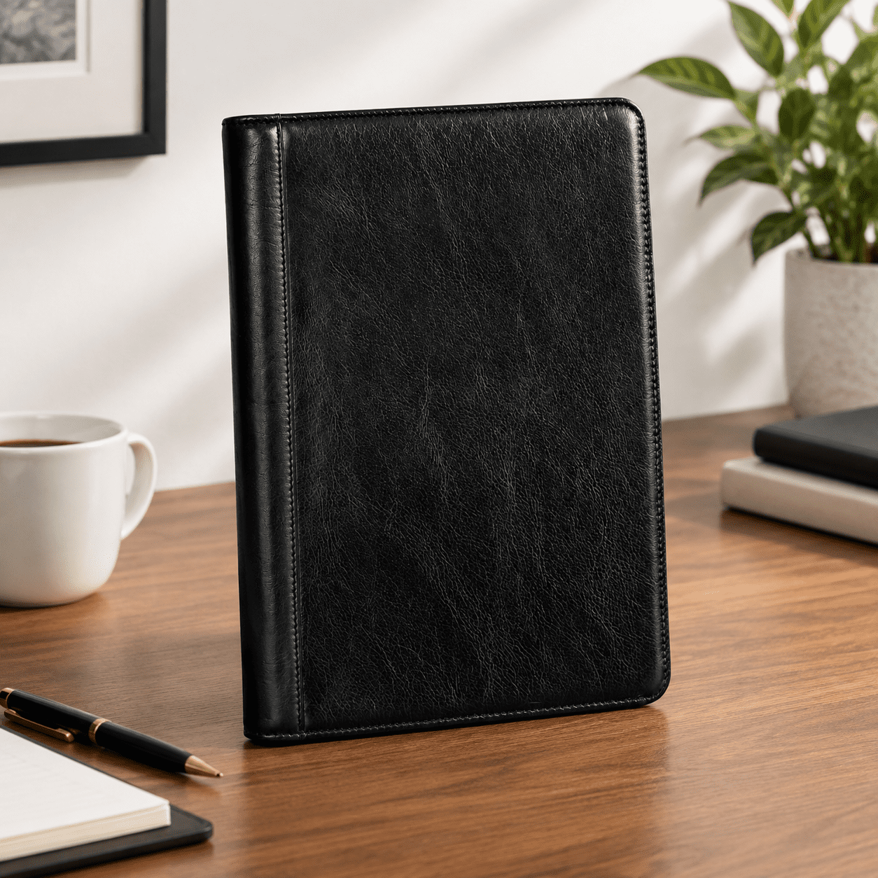 Black Leather Portfolio Small Briefcase for Tablet and Documents ...