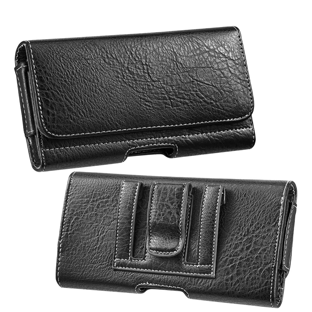 Black Leather Pouch Belt Loop and Belt Clip Wallet Case with Credit ...