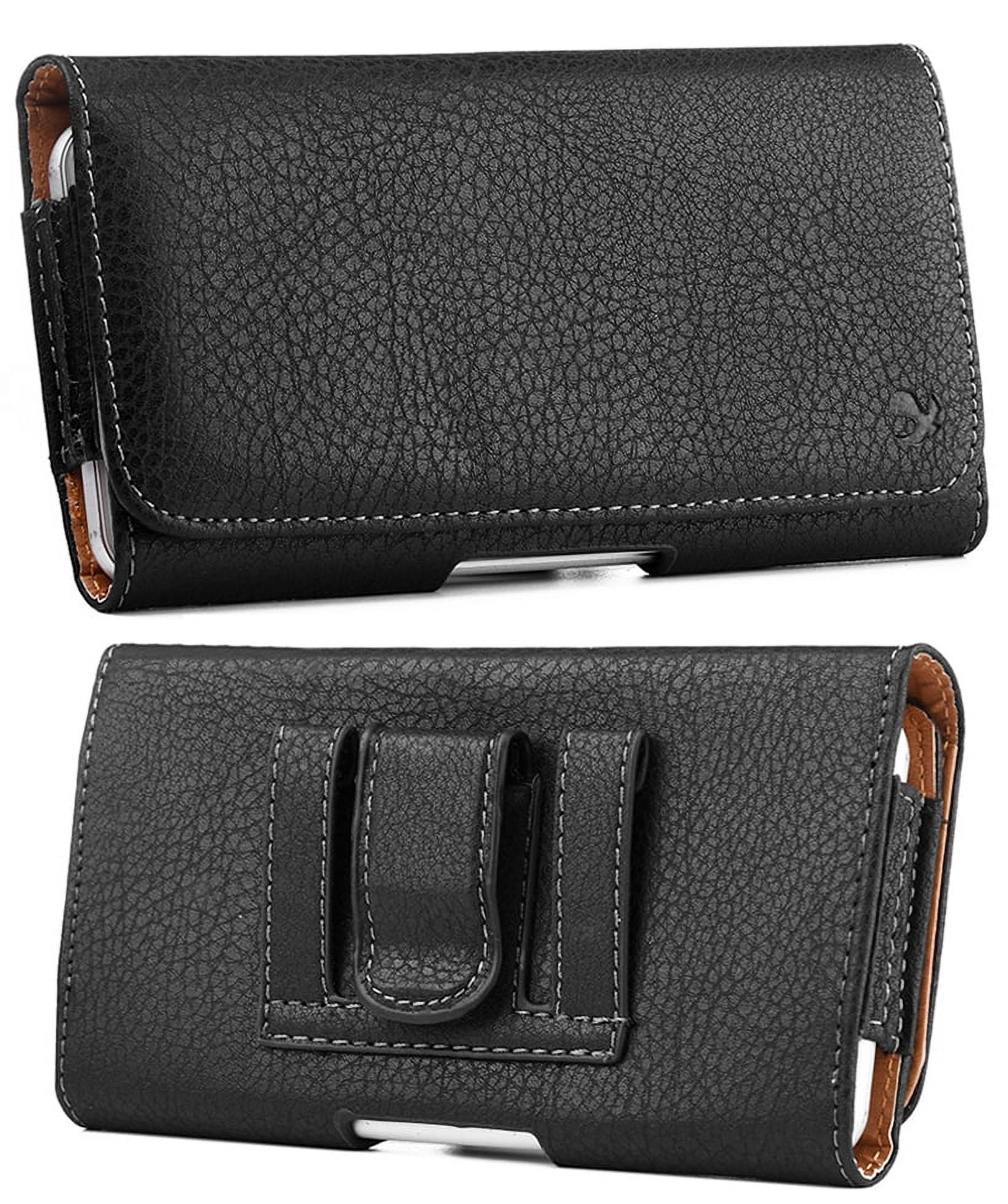 Black Leather Pouch Phone Case [with Belt Loops and Fixed Clip] for ...