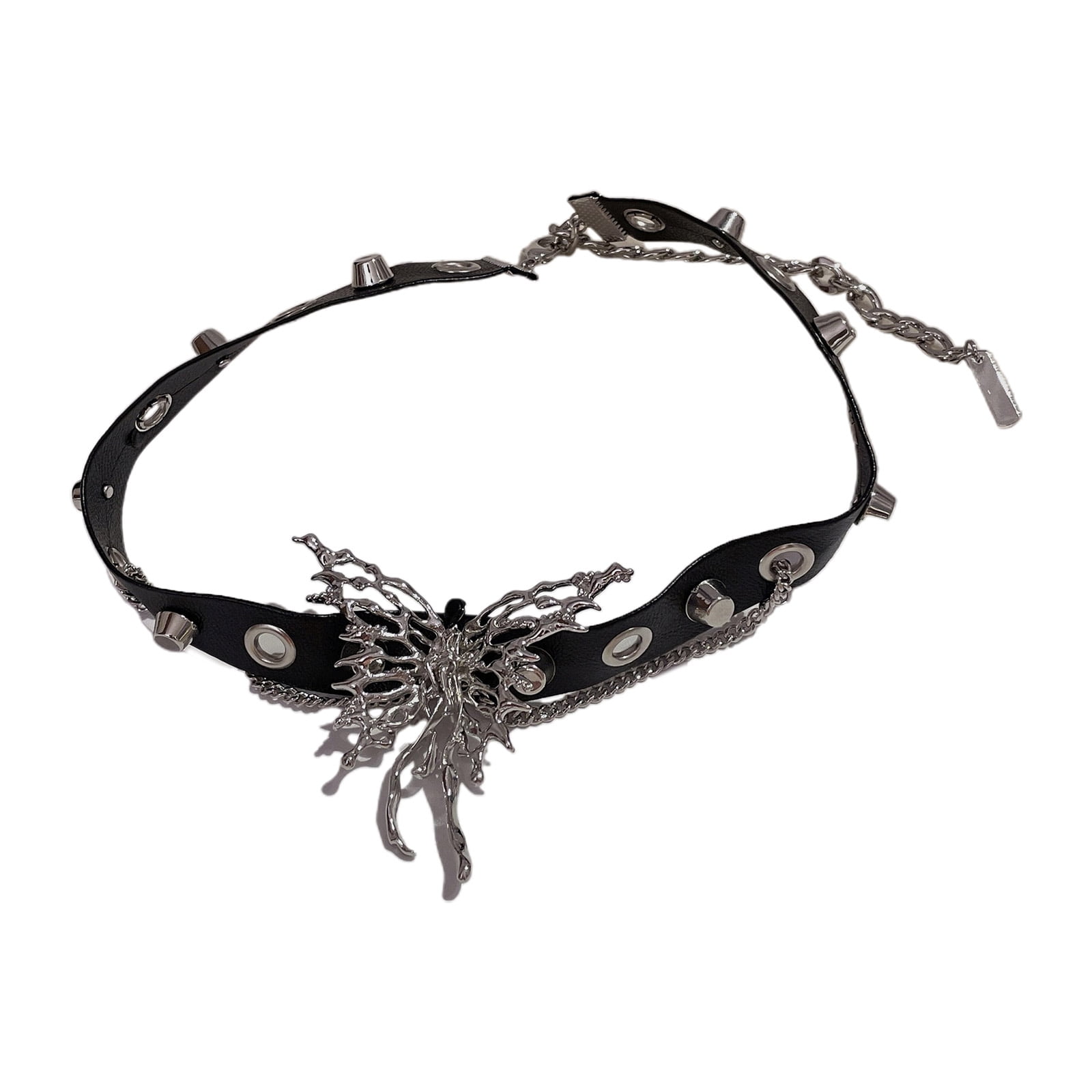 Black Leather Punk Choker Adjustable Butterfly Neck Chain Necklace Cool ...