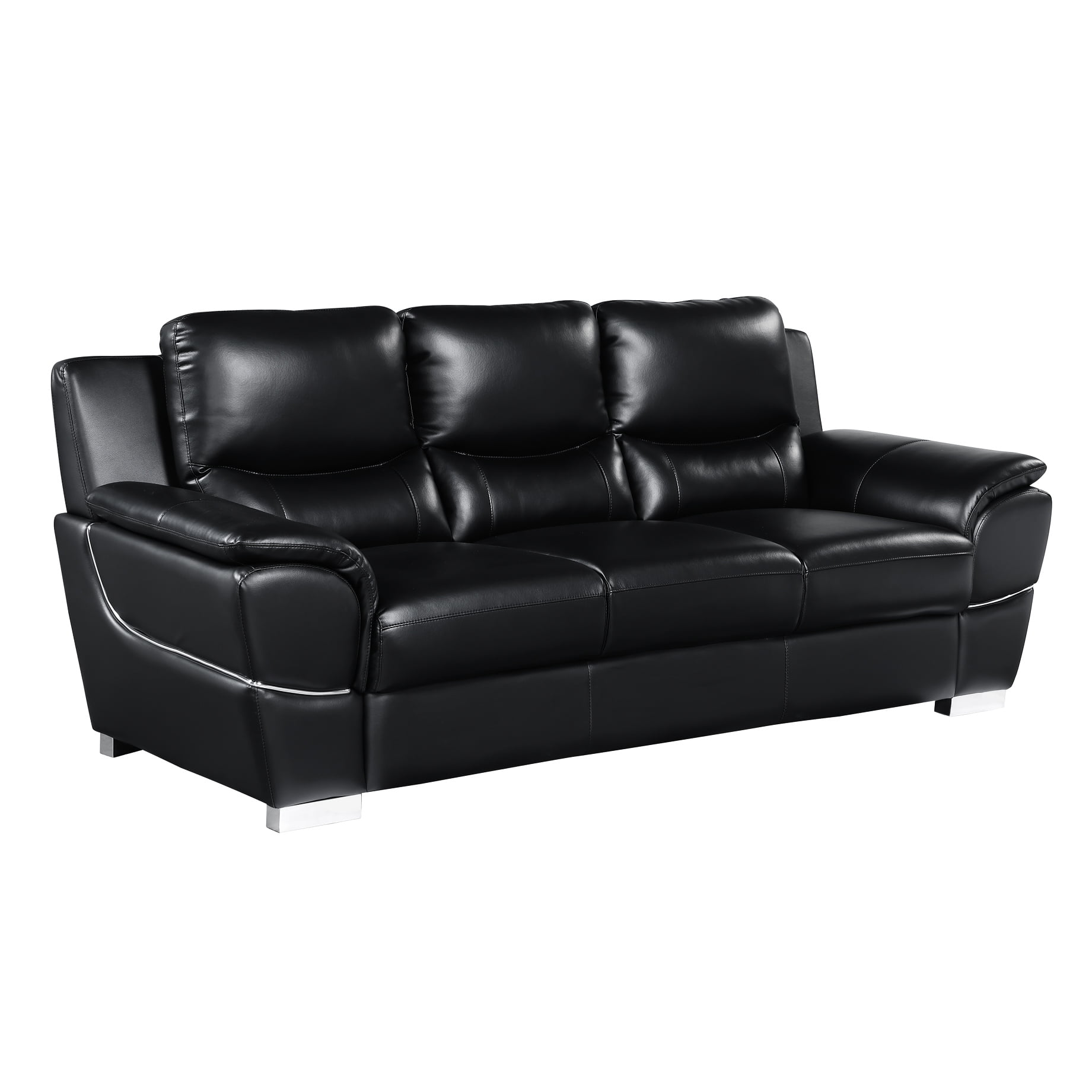 Black Leather With Reinforced Kiln-dried Hardwood Frame, 3-layer High ...