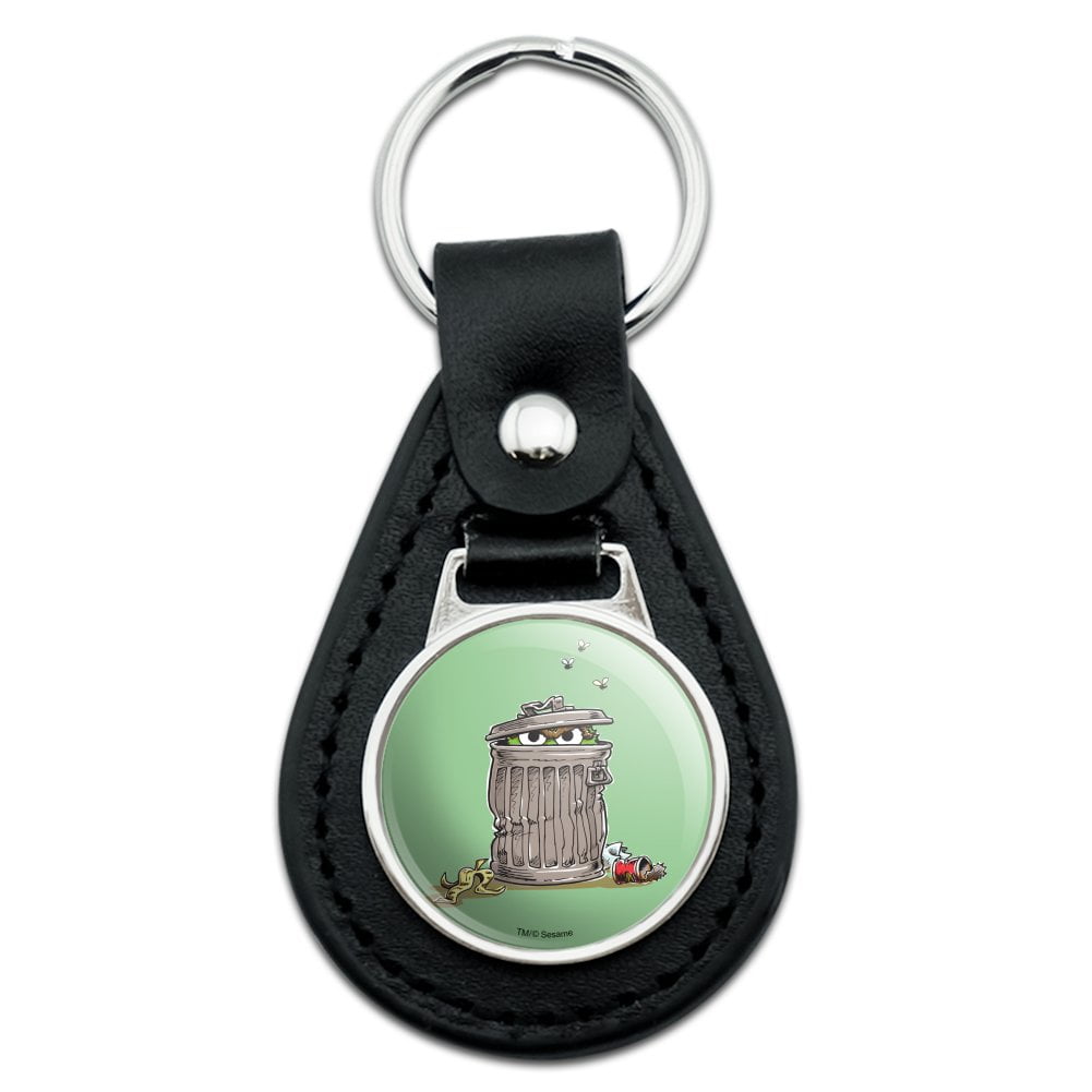 Black Leather Sesame Street Trash Can Oscar the Grouch Keychain ...