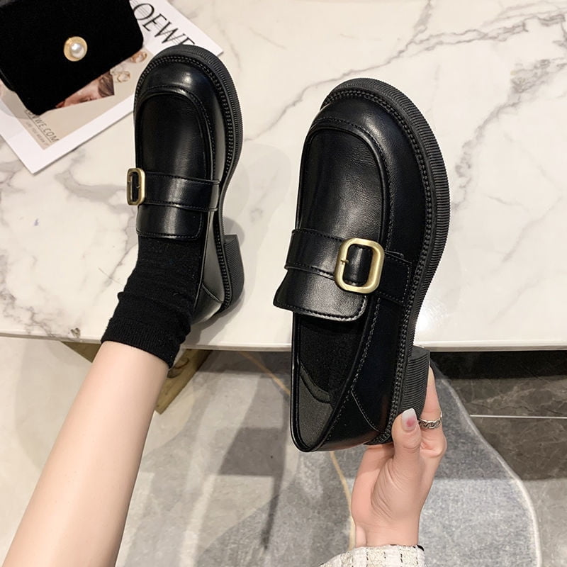 Black Leather Shoes for Women British 2024 Spring and Autumn Korean ...